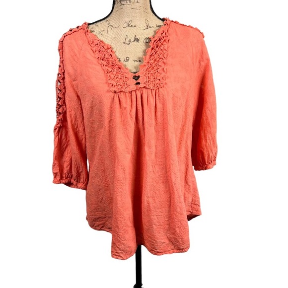 XCVI | Tops | Xcvi Crochet Embroidered Top Womens M Coral Boho | Poshmark